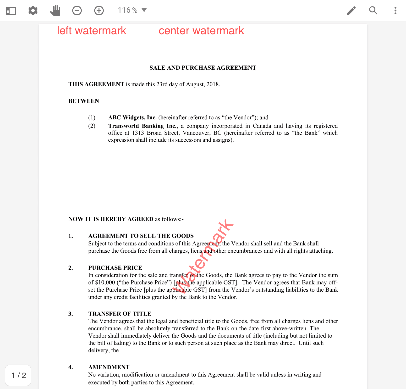 PDF.js Express Viewer - Add Watermarks | Documentation